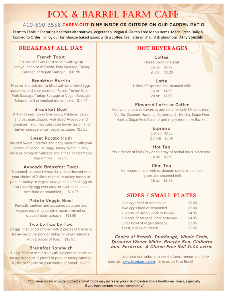 All Day Breakfast Menu